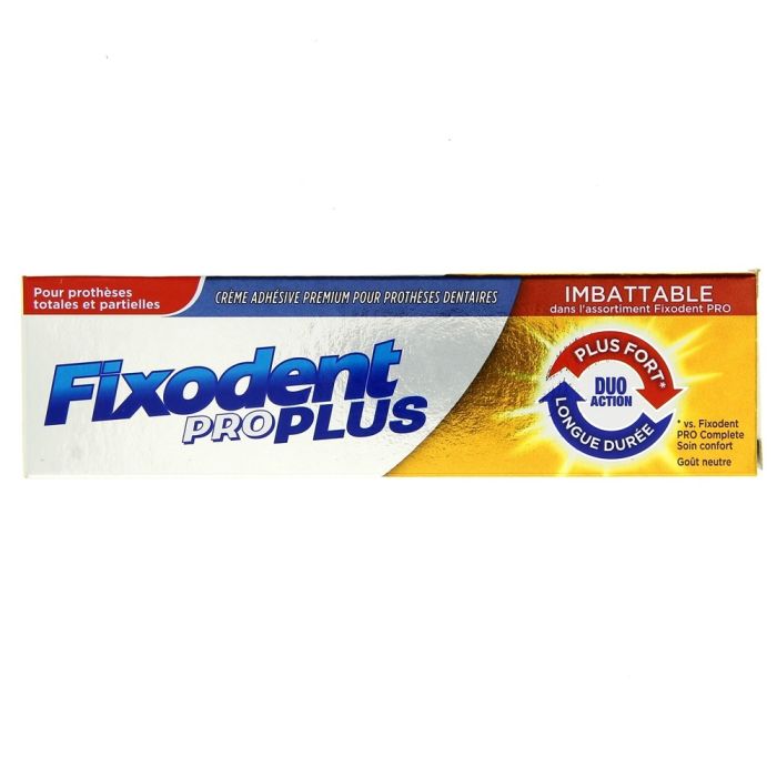 Fixodent Pro Plus 40g pour une adhérence optimale et un confort accru.